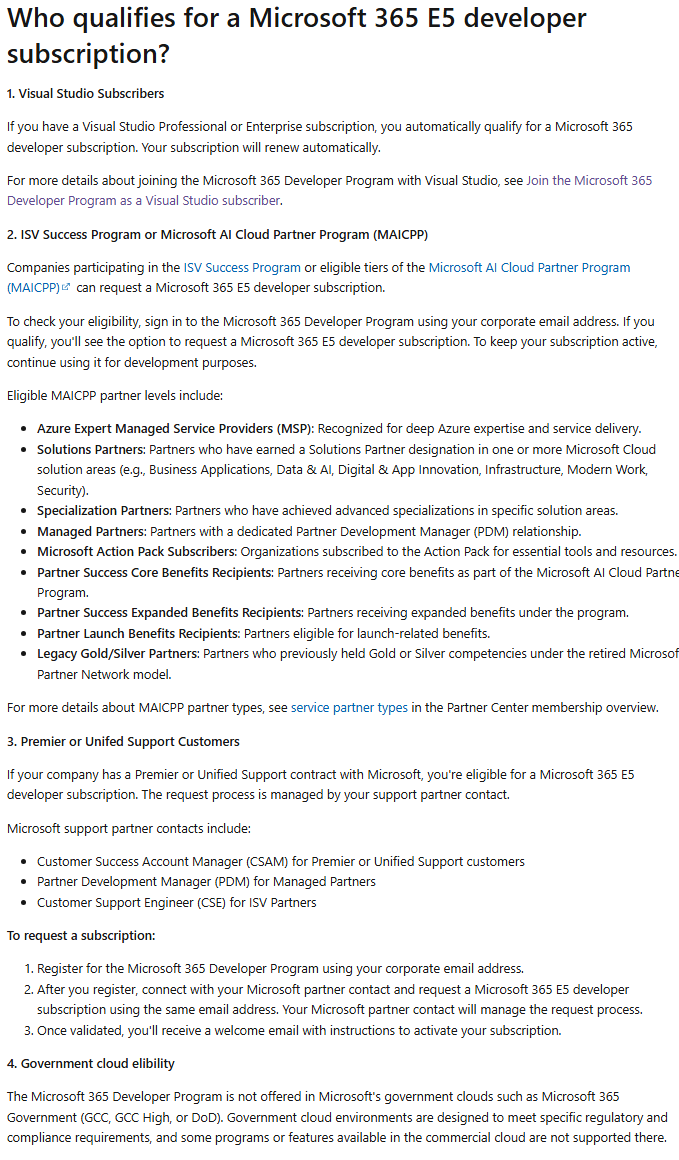 You don't current qualify for a Microsoft 365 Developer Program sandbox ...