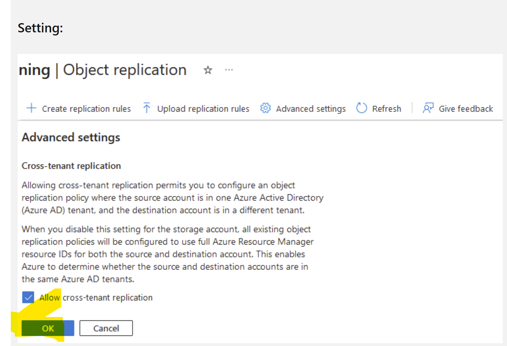 Azure Backup Fails With Cross Tenant Object Replication Policy Disabled Even Though Its