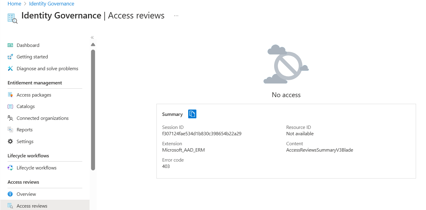 It says I do not have access to Access reviews on Entra how do I solve ...