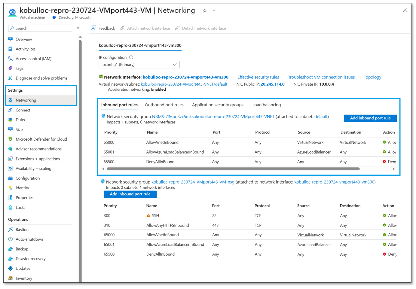 After a restore of an azure VM port 443 is closed - Microsoft Q&A