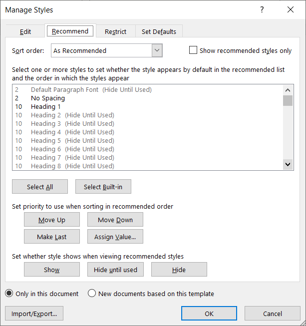 organize recommended styles - Microsoft Q&A