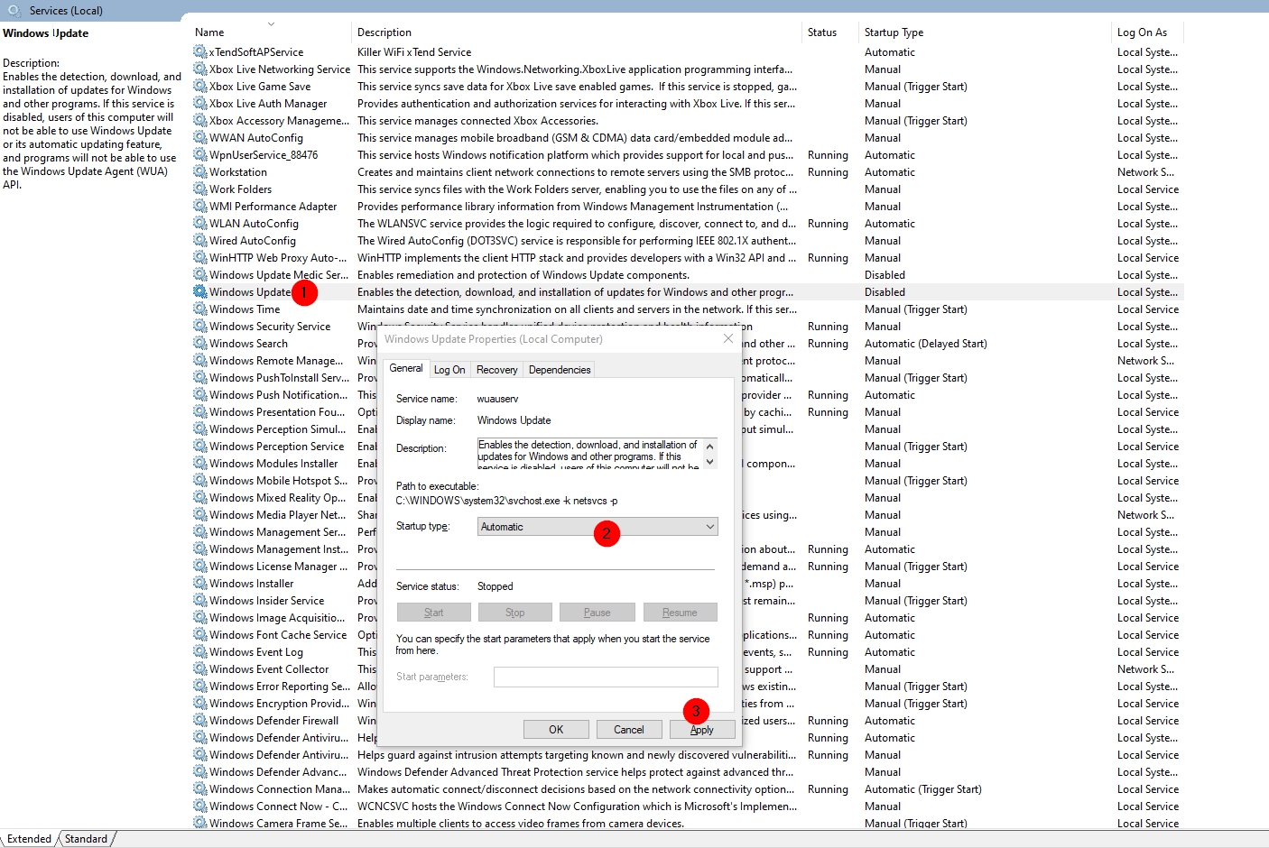 Cannot enable windows update and check for updates just keeps on ...