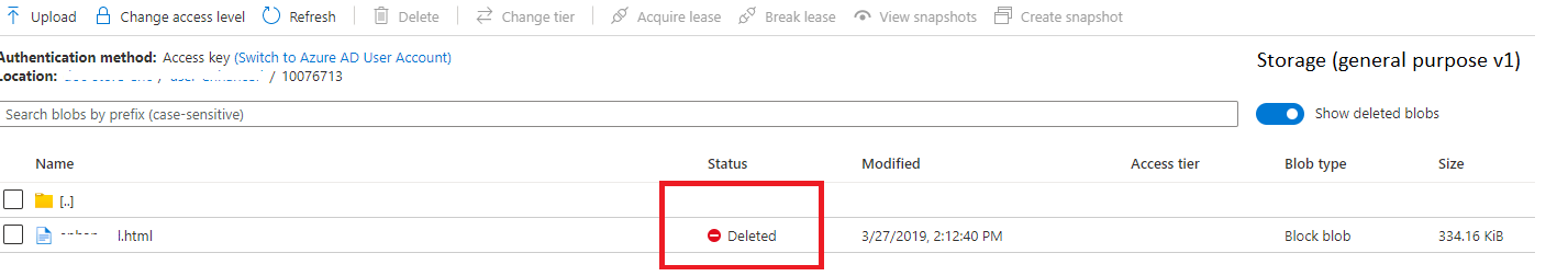 Azure General Purpose V2 Blob Storage File Deletion Showing File Microsoft Qanda