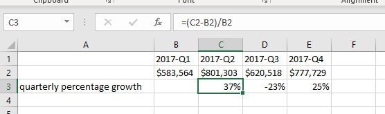 How can i show quarter over quarter % growth in an excel spreadsheet ...