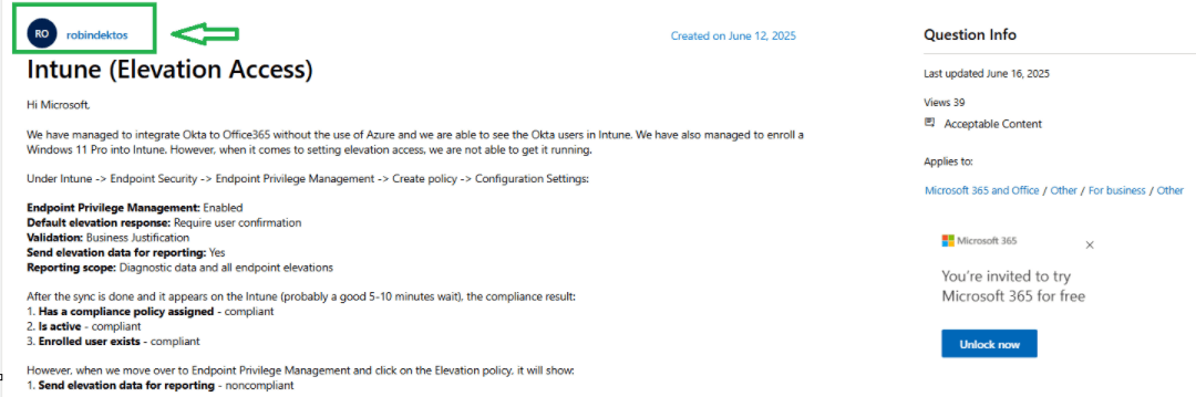 Intune (Elevation Access) - Microsoft Q&A