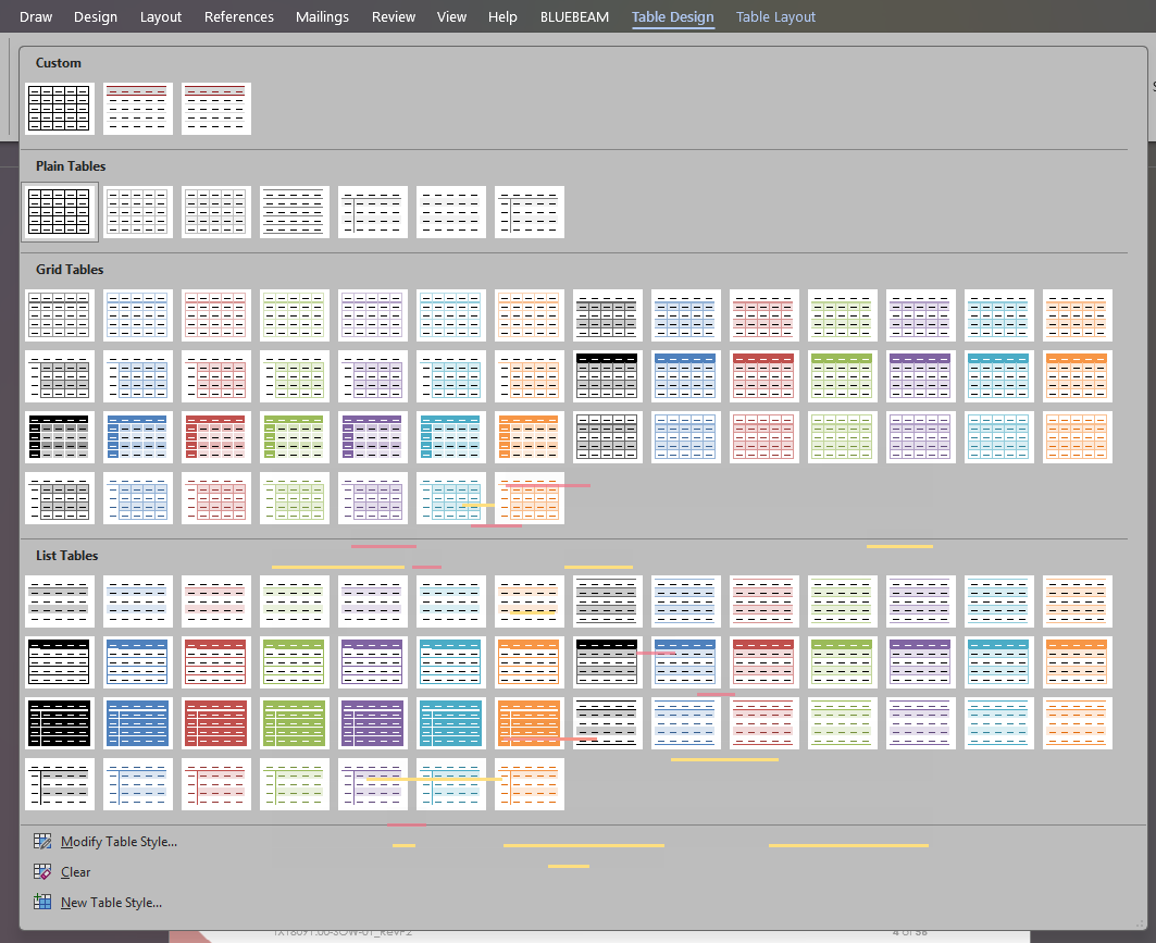 How to fix customized 'table design / table styles' and 'quick tables ...