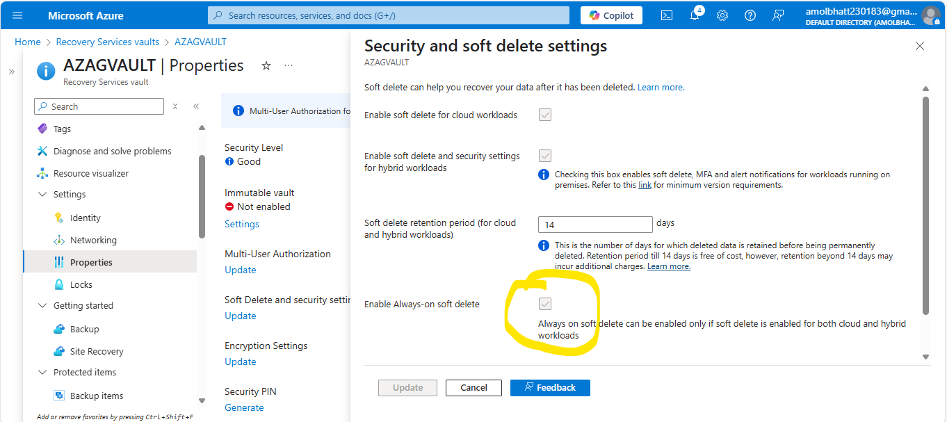 I am unable to delete Recovery Service Vault. Vault cannot be deleted due to items in soft ...