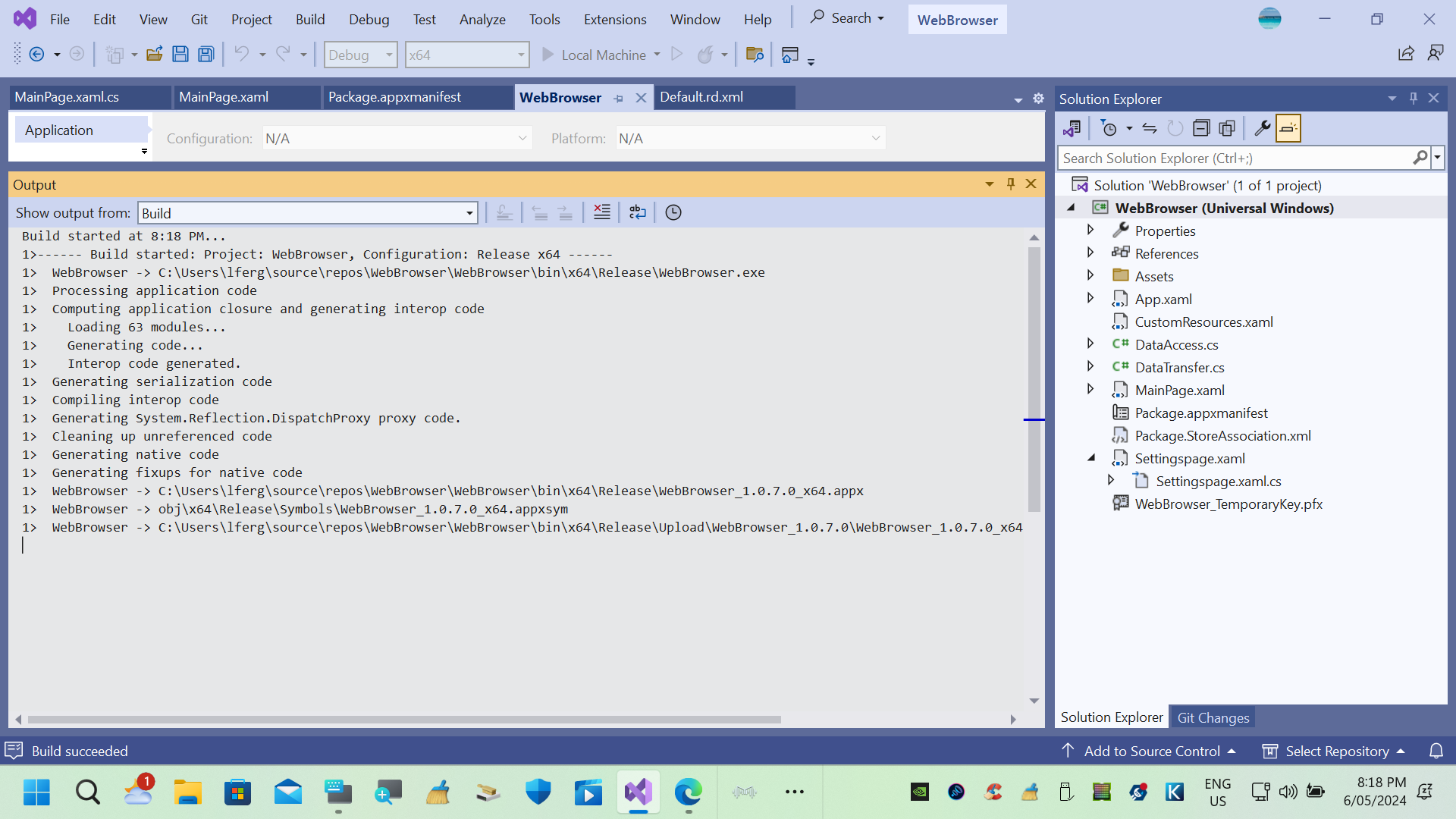 I have a problem with a uwp web browser app I can't publish it on visual studio 2022 - Microsoft Q&A