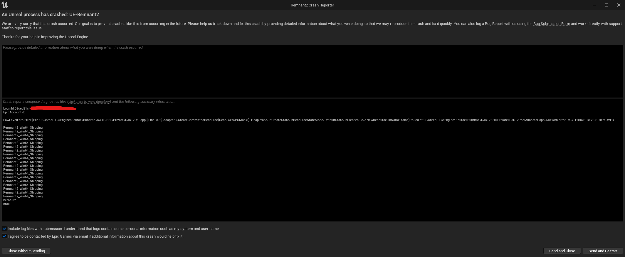 Unreal Engine Crashing Game - Win64_Shipping, kernel32, ntdll - Microsoft Q&A