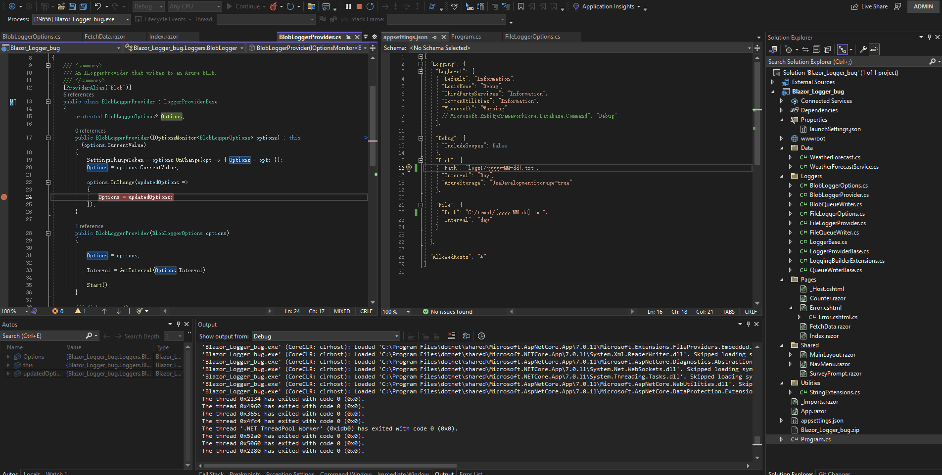 Trying to get appSettings.json settings in an ILogger provider ... Trying to get appSettings.json settings in an ILogger provider ...