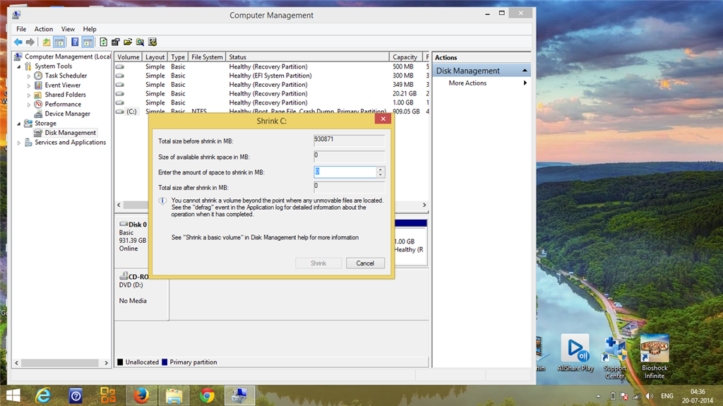 Cannot shrink volume as the option gets greyed out - Microsoft Q&A