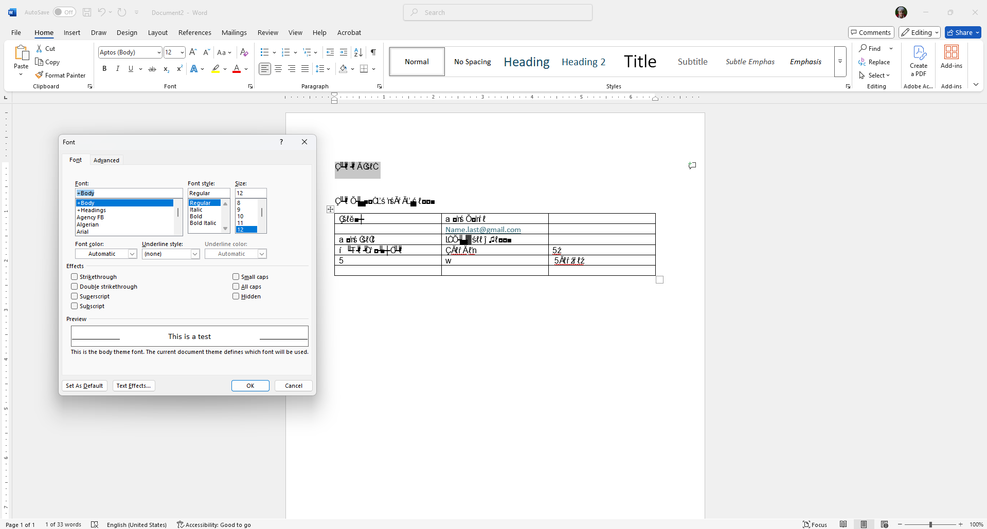 Word keeps changing Aptos (Body) to be unreadable symbols - Microsoft Q&A