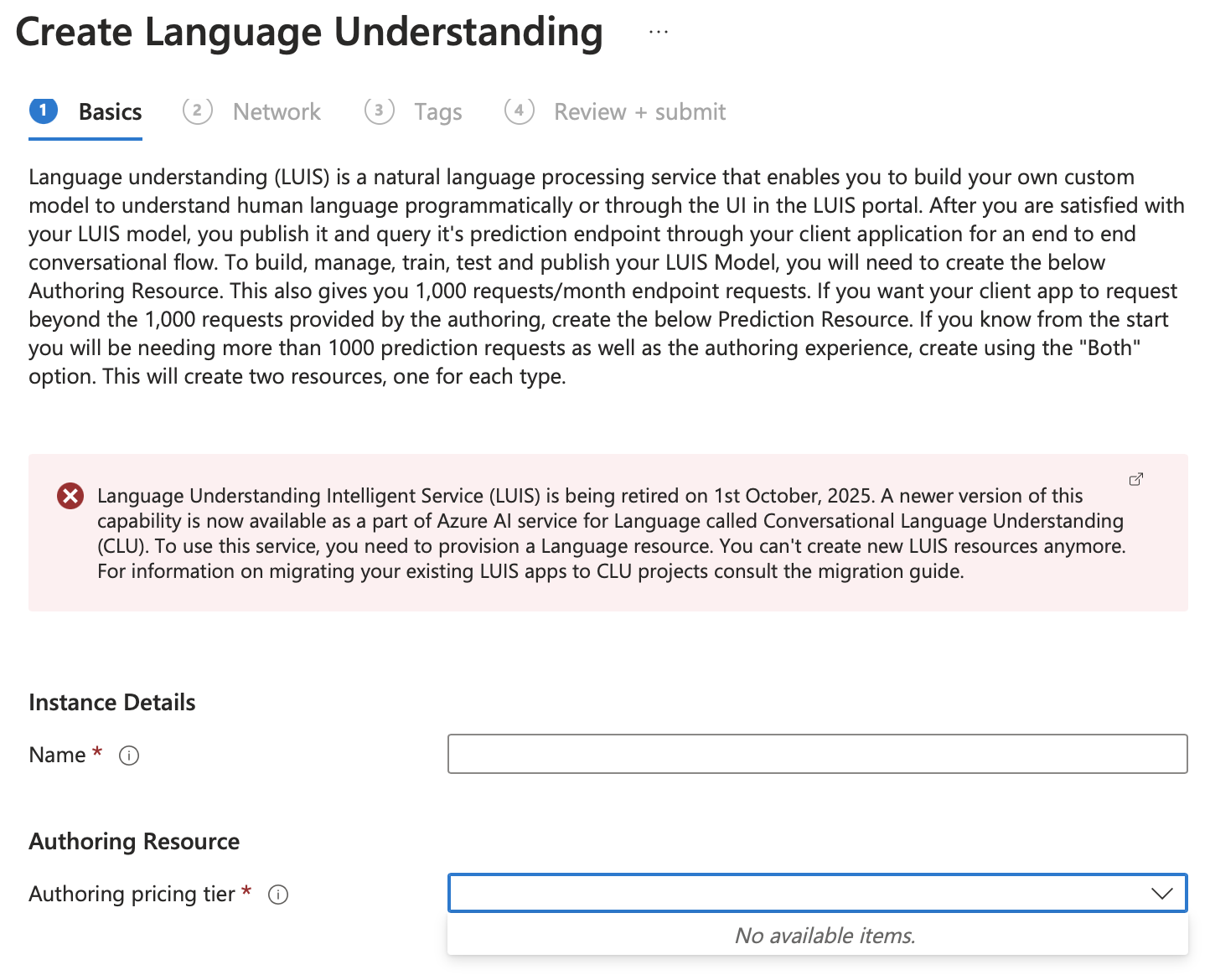 Getting an error 'CREATE_LUIS_ERROR' while creating a publishing ... Getting an error 'CREATE_LUIS_ERROR' while creating a publishing ...