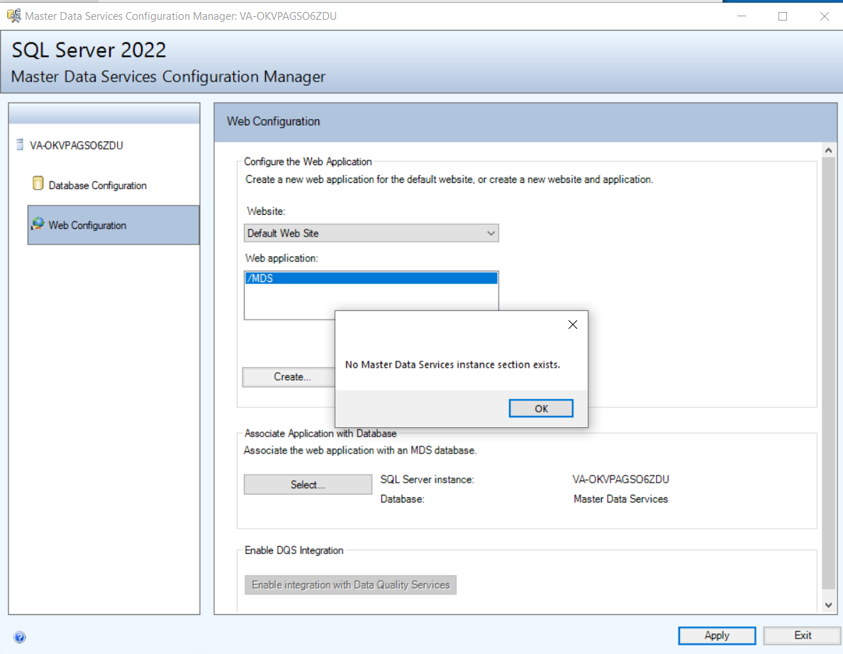 Mds Fails To Create Website With Error No Master Data Services