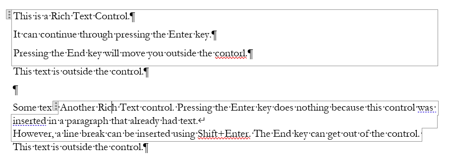 Word Rich Text Content Control Developer Tab - action of Enter key ...