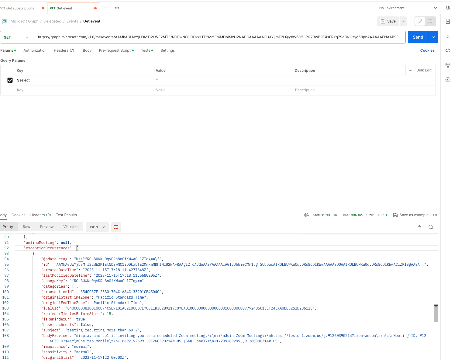 calendar event properties cancelledOccurrences and exceptionOccurrences return in v1.0 API but ...
