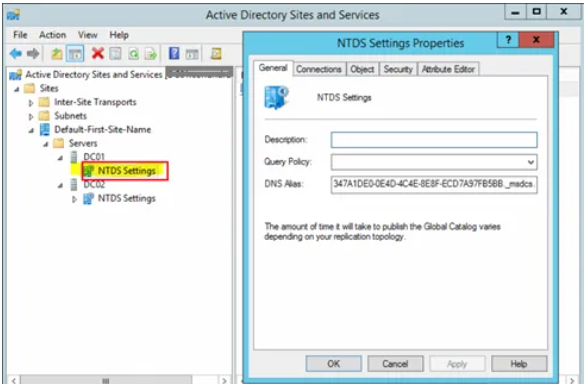 Ntds Setting Object Is Not Being Created Under Sites And Services 0550