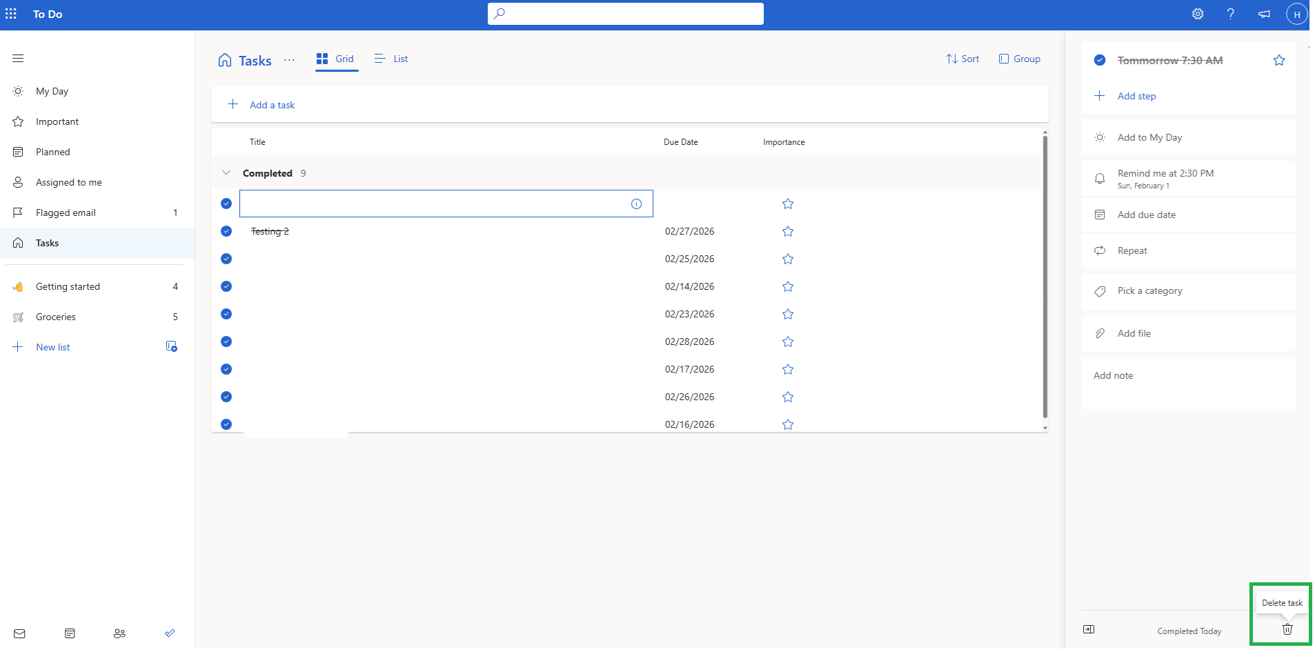 delete completed To Do Tasks - no right click menu - Microsoft Q&A