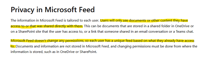 Microsoft 365 Feed showing confidential documents - Microsoft Q&A
