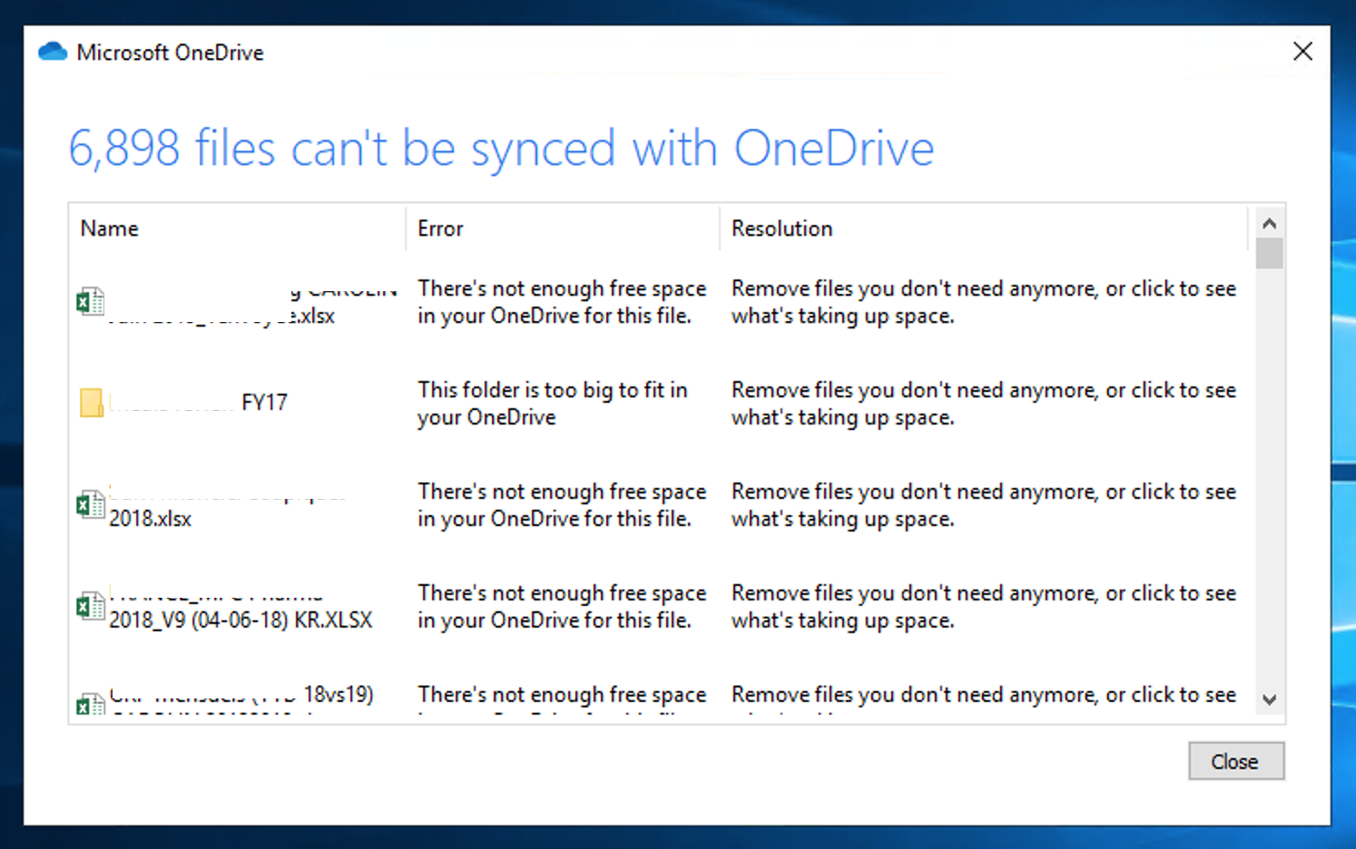 There's not enough free space in your OneDrive for this file ...