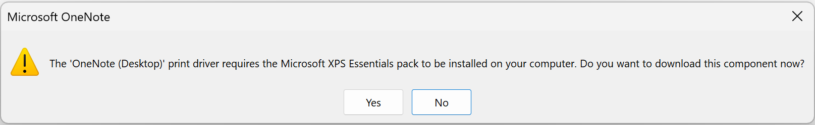 Error when inserting file printout in OneNote: Require Microsoft XPS ...