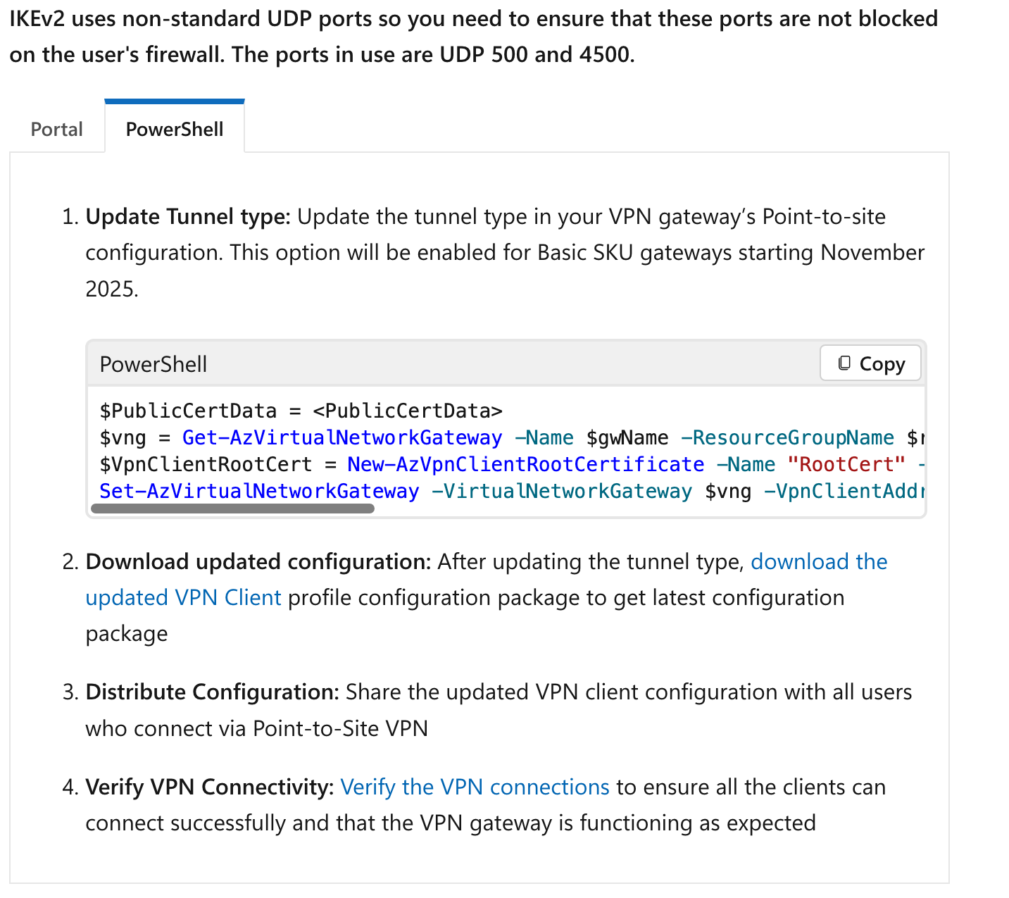 How to migrate from SSTP to IKEv2 protocol on the Basic SKU of the ...