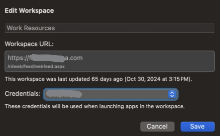 Windows App for Mac, Remote Feed issue: "No workspace is associated ...