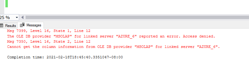 Error Connecting To Azure Analysis Services Using Linked Server In Ssms Microsoft Qanda