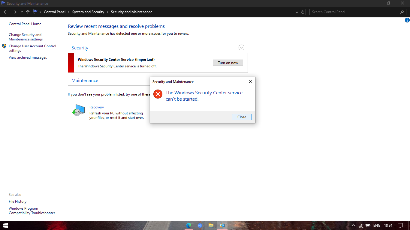 "The Windows Security Centre Service Can't Be Started" in windows 10. Can't find Windows ...