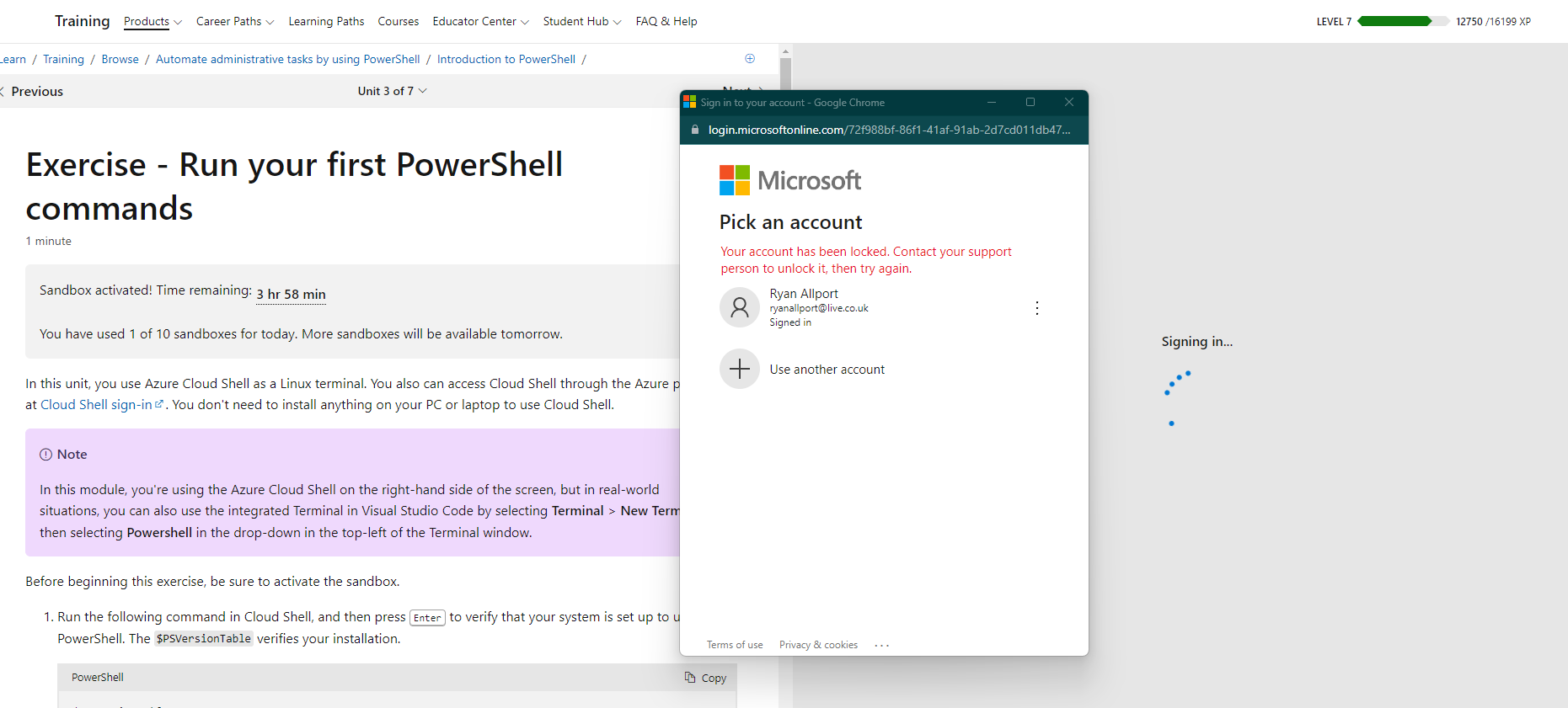 Microsoft Learn account locked with sandbox - Microsoft Q&A