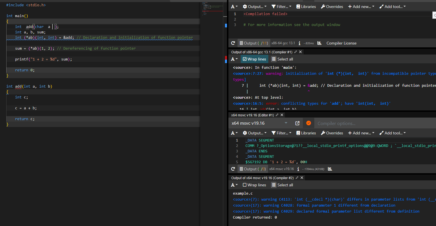 Why the user-defined function needs to be before the main function for a function pointer to ...
