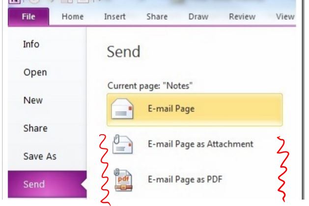 "Email Page" function on OneNote creates an email with content in image ...