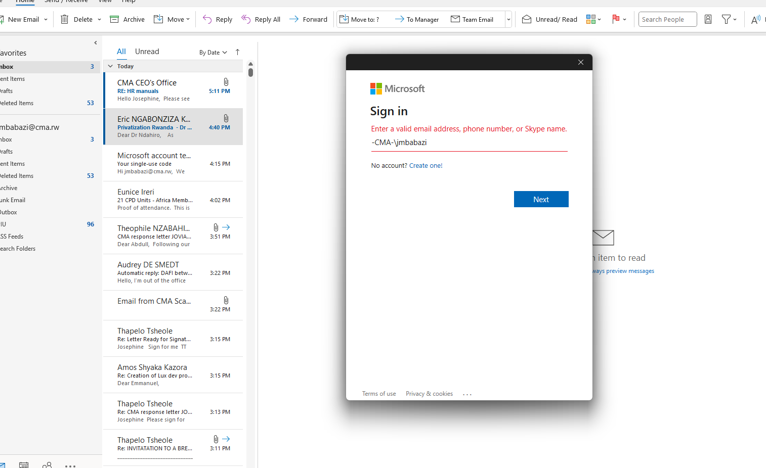 We are experiencing a recurring Outlook sign-in pop-up requesting a ...