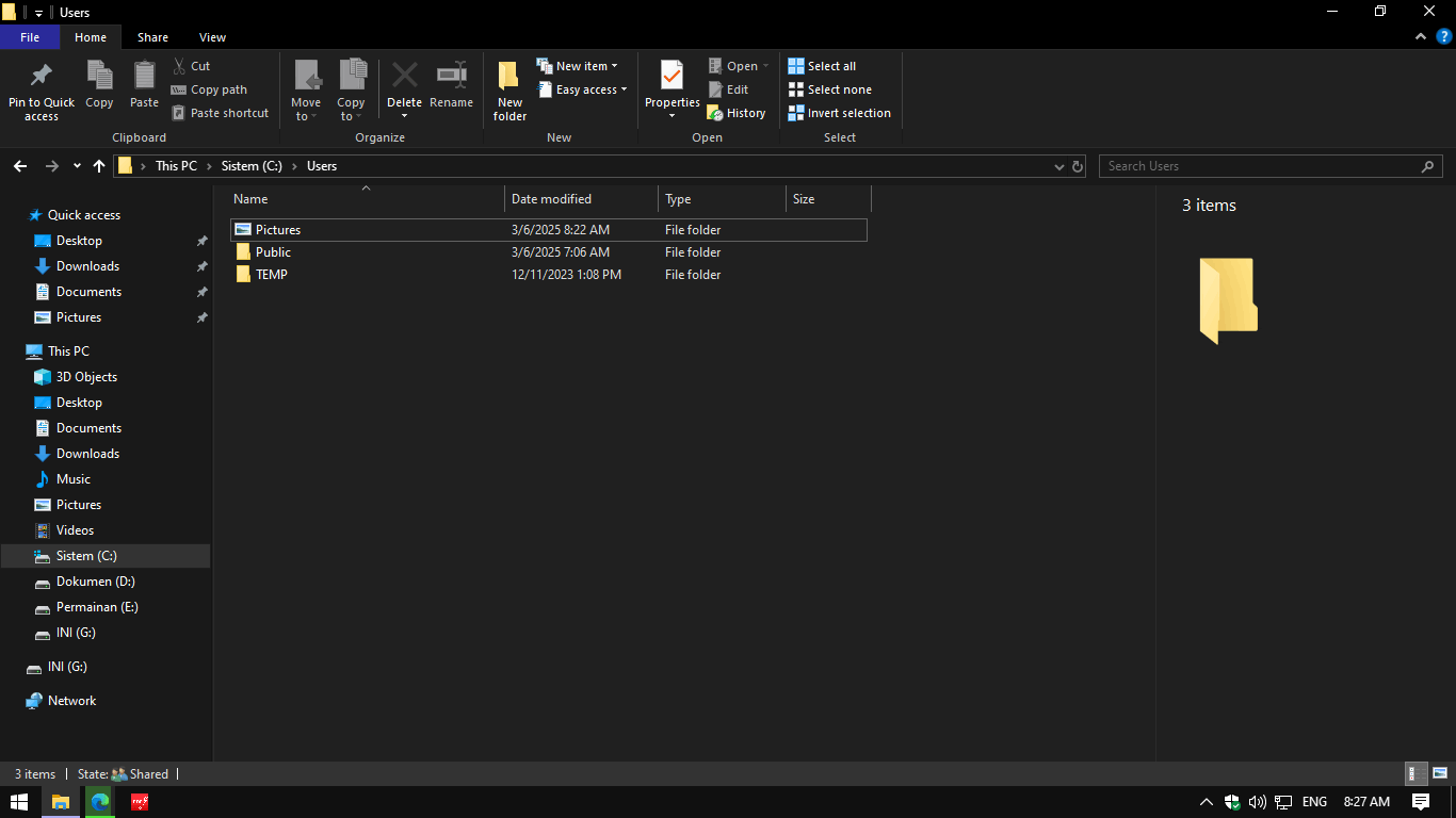 I accidentally move my "pictures" folder to C:/user/owner (my user folder) how to restore it ...