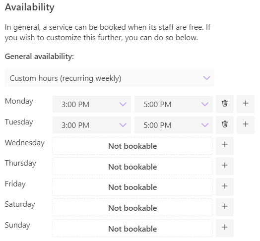 Service custom hours not available in the API - Microsoft Q&A