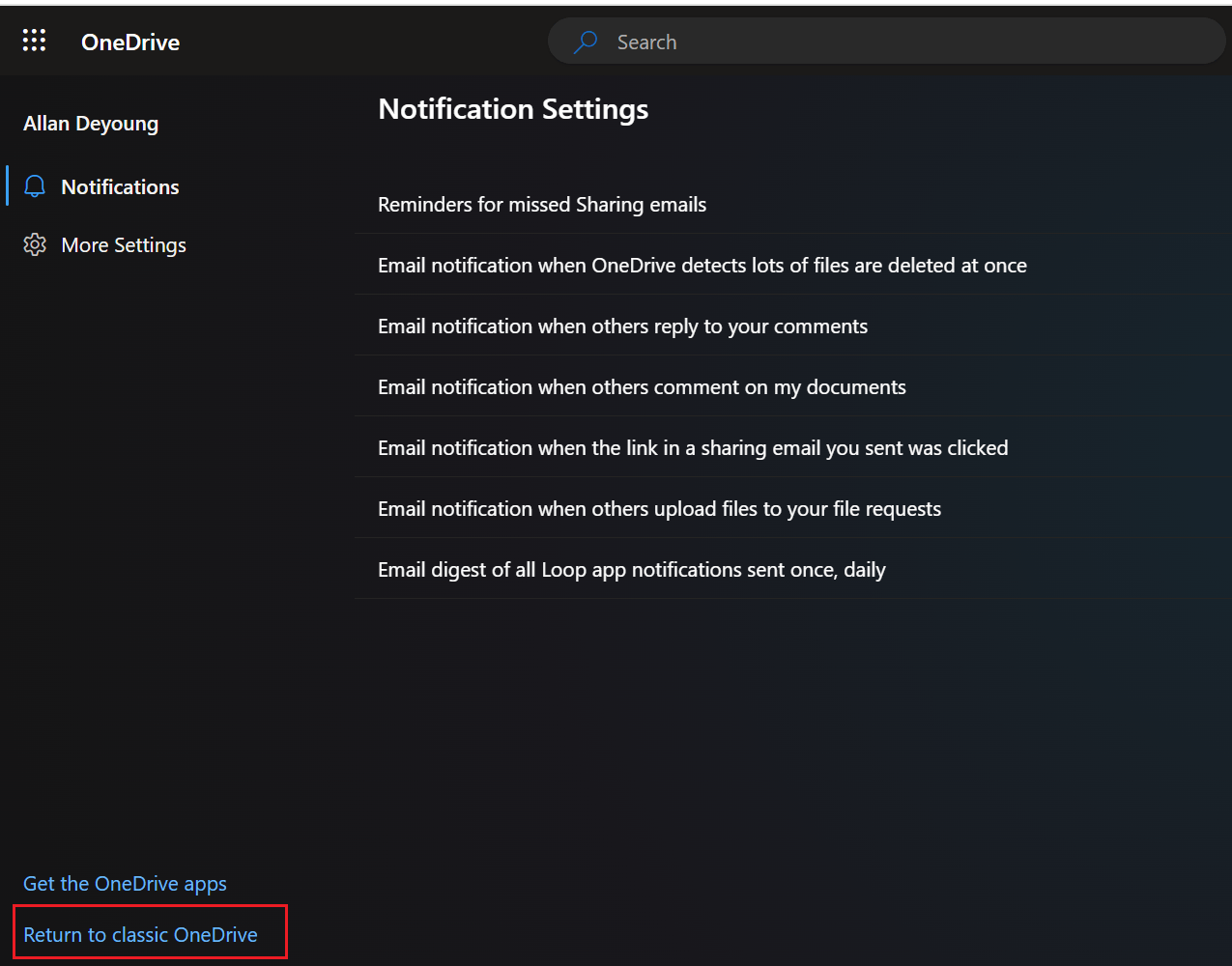 How do I switch the latest updated version of OneDrive to the classic ...
