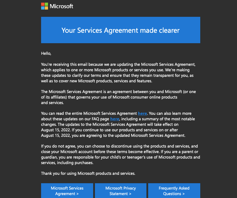 got an email from ******@communication.microsoft.com 0n July 9 2022 ...
