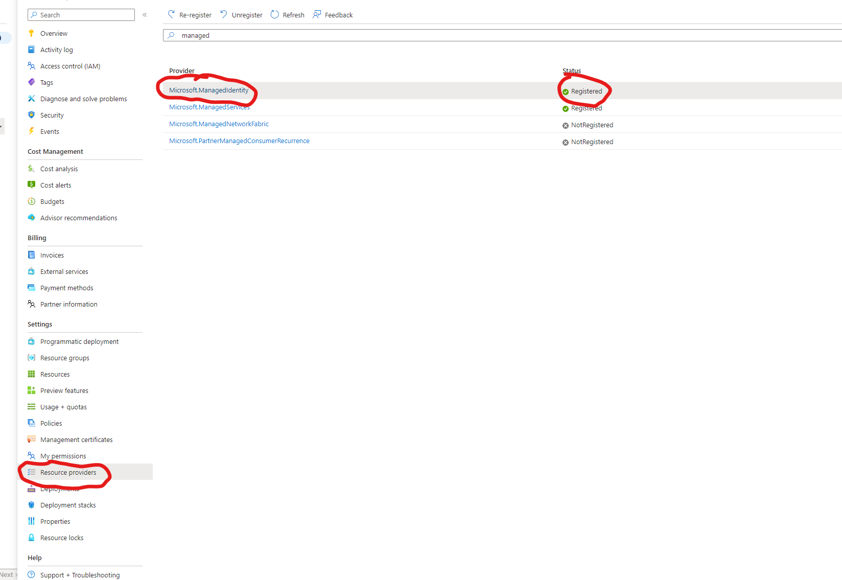 "Registers the Managed Identity Resource Provider" error when deploying Azure project ...