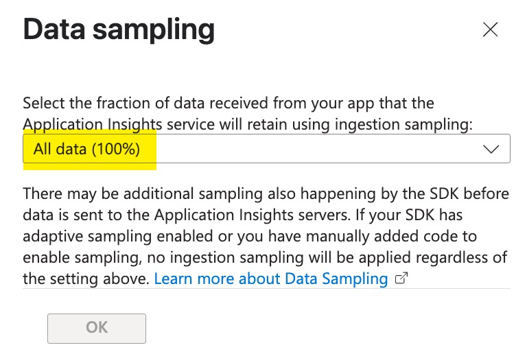 How To Disable Adaptive Sampling In Application Insights For Net Core Web App Using Environment