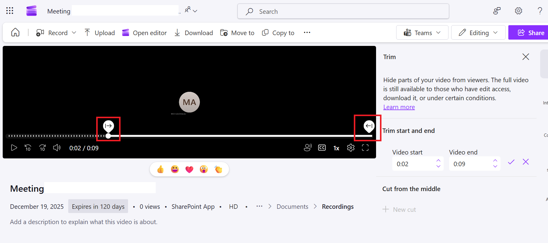 can I trim the video of a Teams meeting? - Microsoft Q&A
