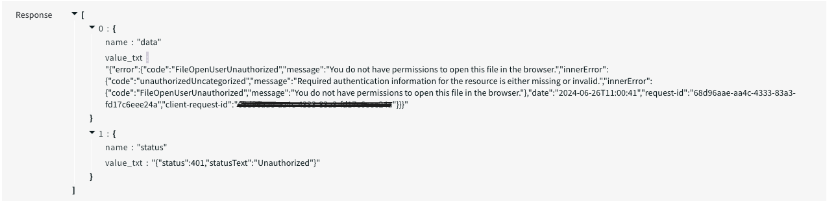FileOpenUserUnauthorized error for excel API - Microsoft Q&A