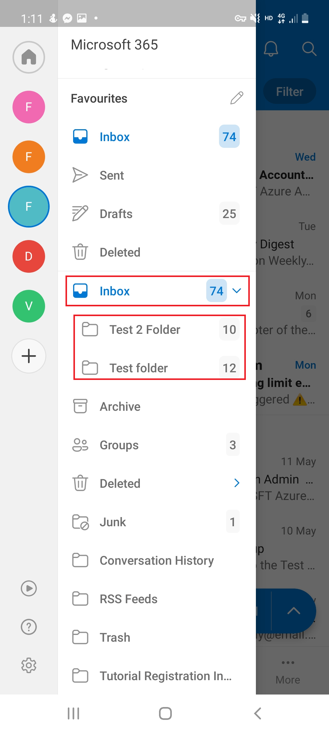 Why aren't emails in outlook subfolders on the iphone but they are in outlook on the computer ...