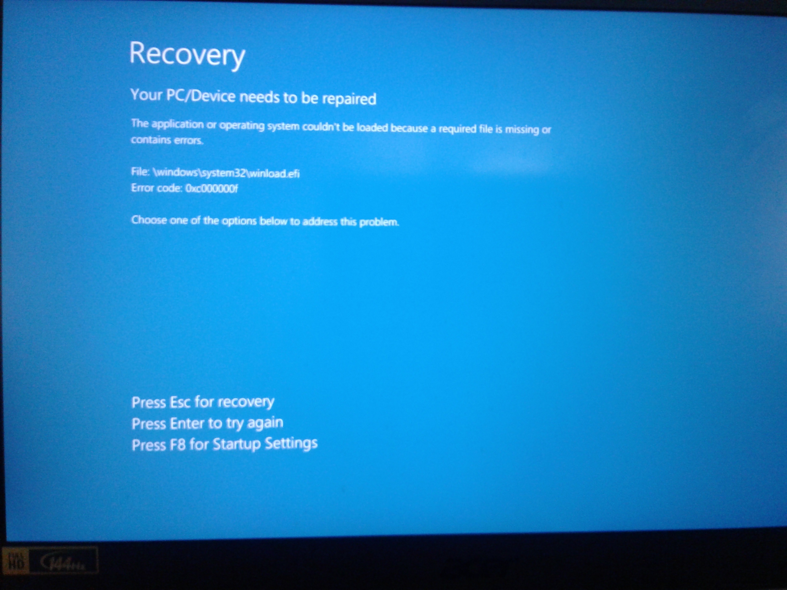 Error 0xc000000f can't fix it - Microsoft Q&A