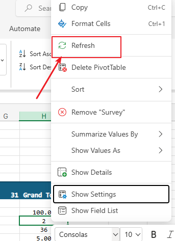 Excel: Why is refresh grayed on when right click but not in data tab ...