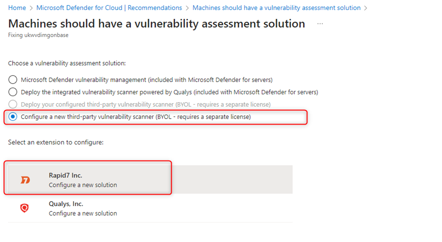 Azure Defender for Cloud BYOL Rapid 7 license - Microsoft Q&A