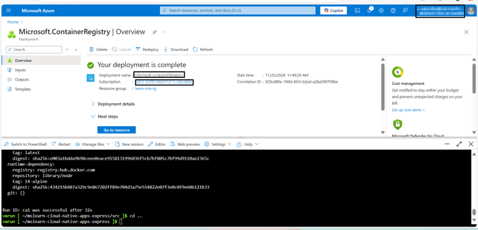 ACR Tasks requests for the registry learncnarg1 are not permitted ...