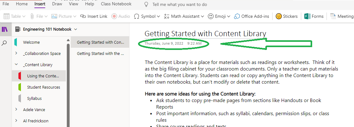How do you get rid of the date stamp in class notebook pages? When I ...