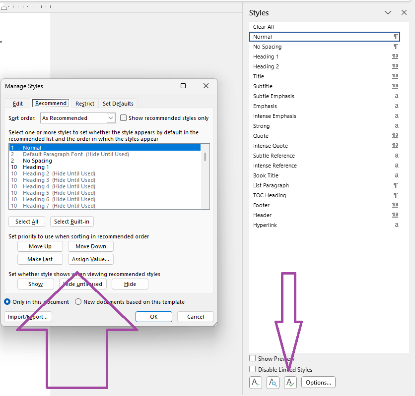 In word, how to organise styles within the gallery of styles in the task bar - Microsoft Q&A