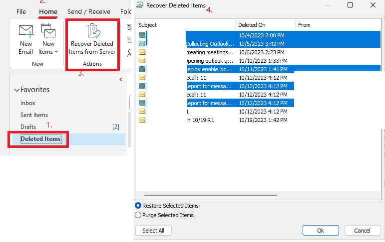 Outlook, version 16752: How to restore deleted messages since Saturday ...