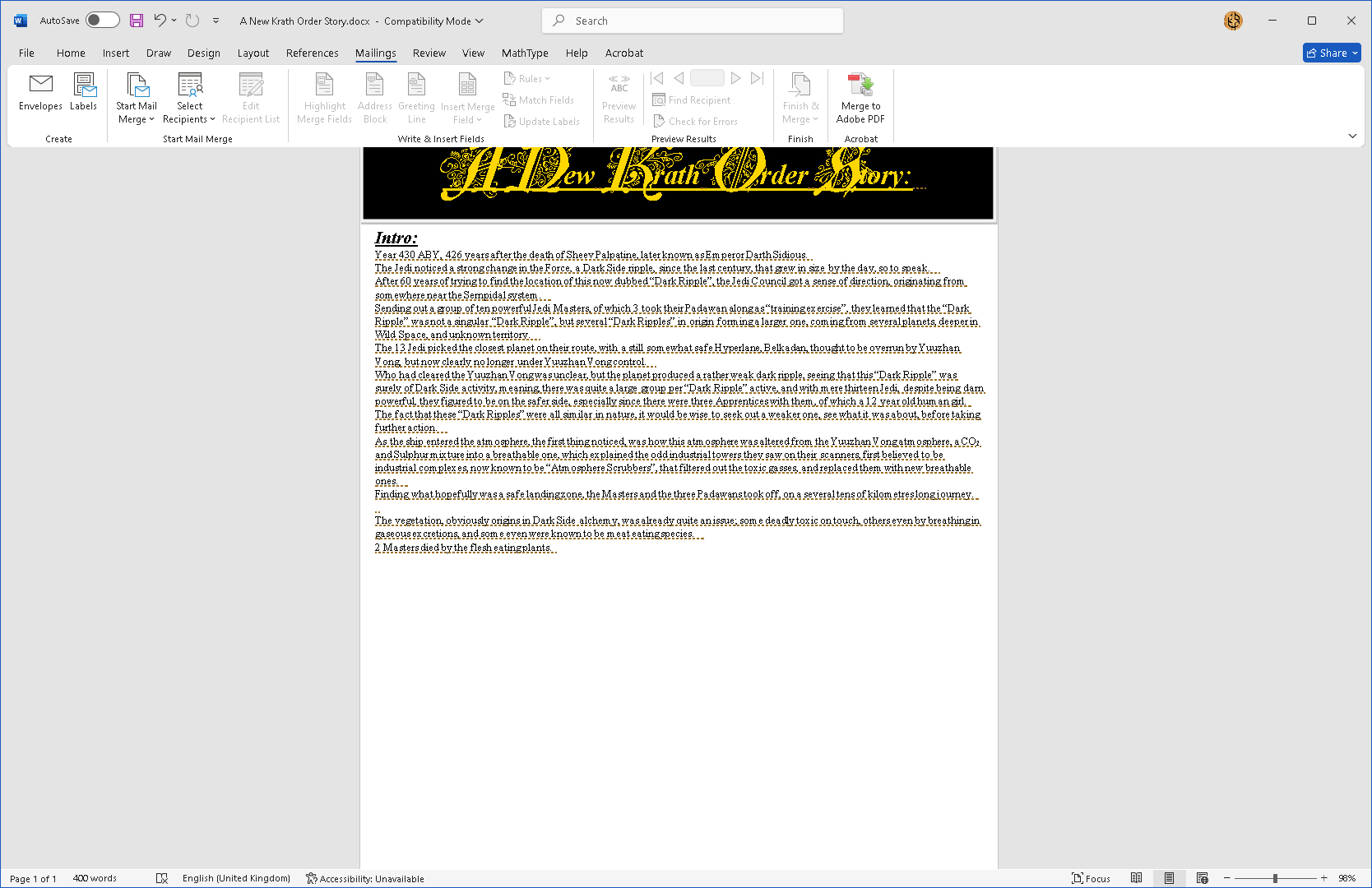 Office Word: Green Dotted Line under the entire text? - Microsoft Q&A